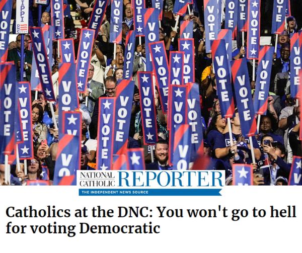 A graphic featuring a photo from the Democratic National Convention ...